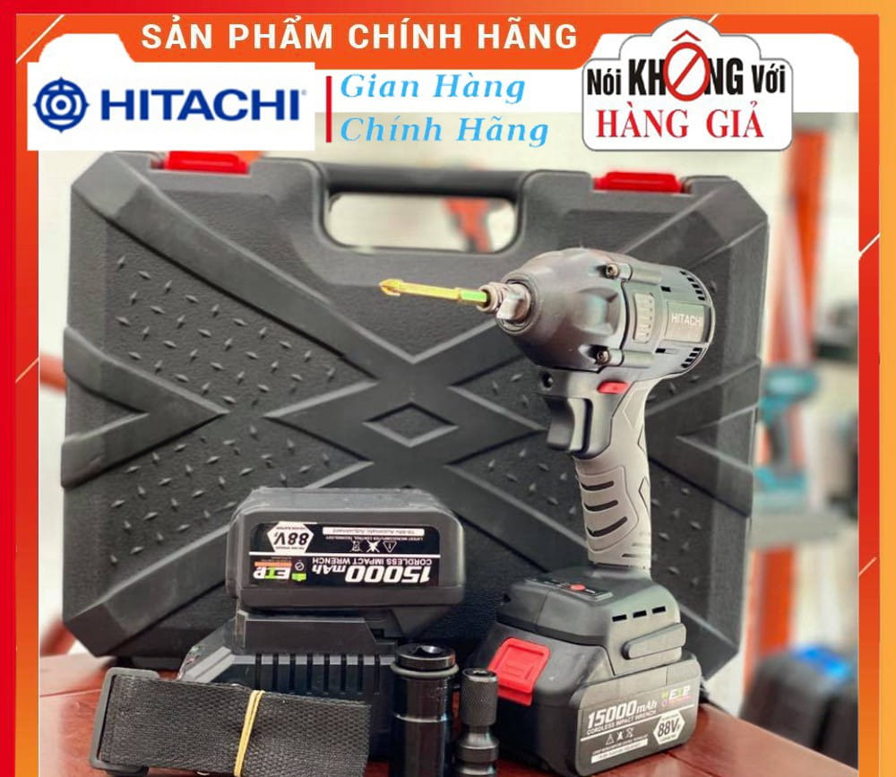 Siết bulong 2 TRONG 1 Hitachi 88V không chổi than - TẶNG ĐẦU CHUYỂN VÍT, ĐẦU BULONG 22